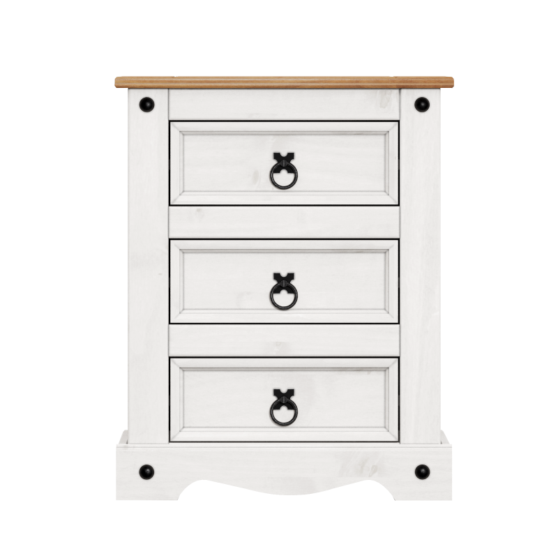 Corona White Medium 3 Drawer Bedside